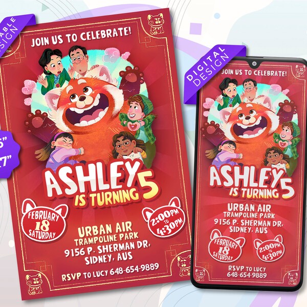 Turning Red Party Invitations - Etsy