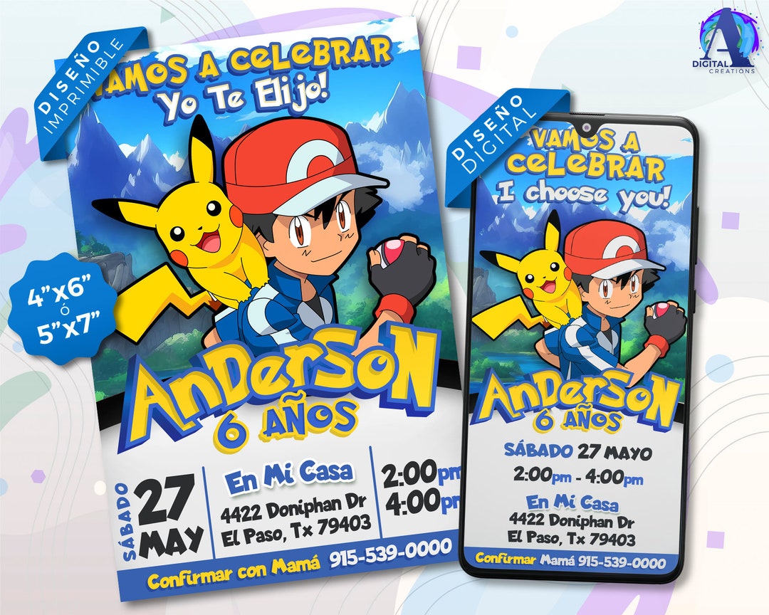 Pokemon Invitación De Cumpleaños Pokemon Fiesta Pikachu Y - Etsy