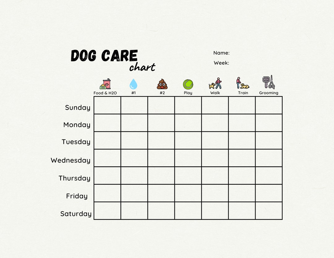 Weekly Puppy Care Chart Printable, Dog Chore Chart for Kids, New Puppy ...