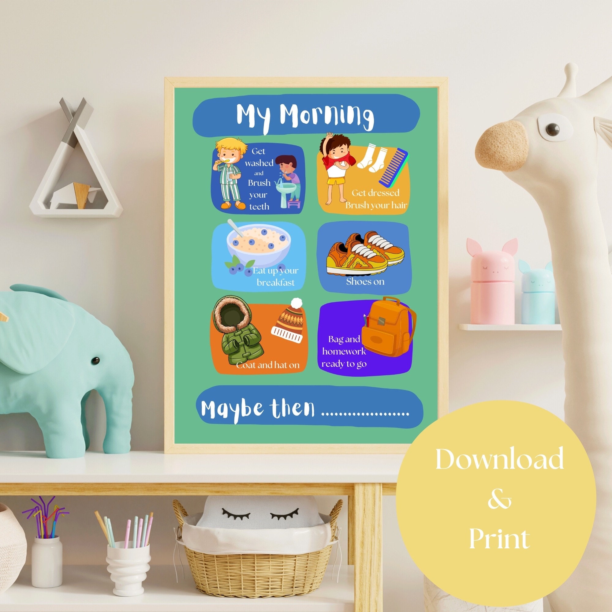 Personalized Kids Morning Routine Chart, Playroom Printable (digital ...