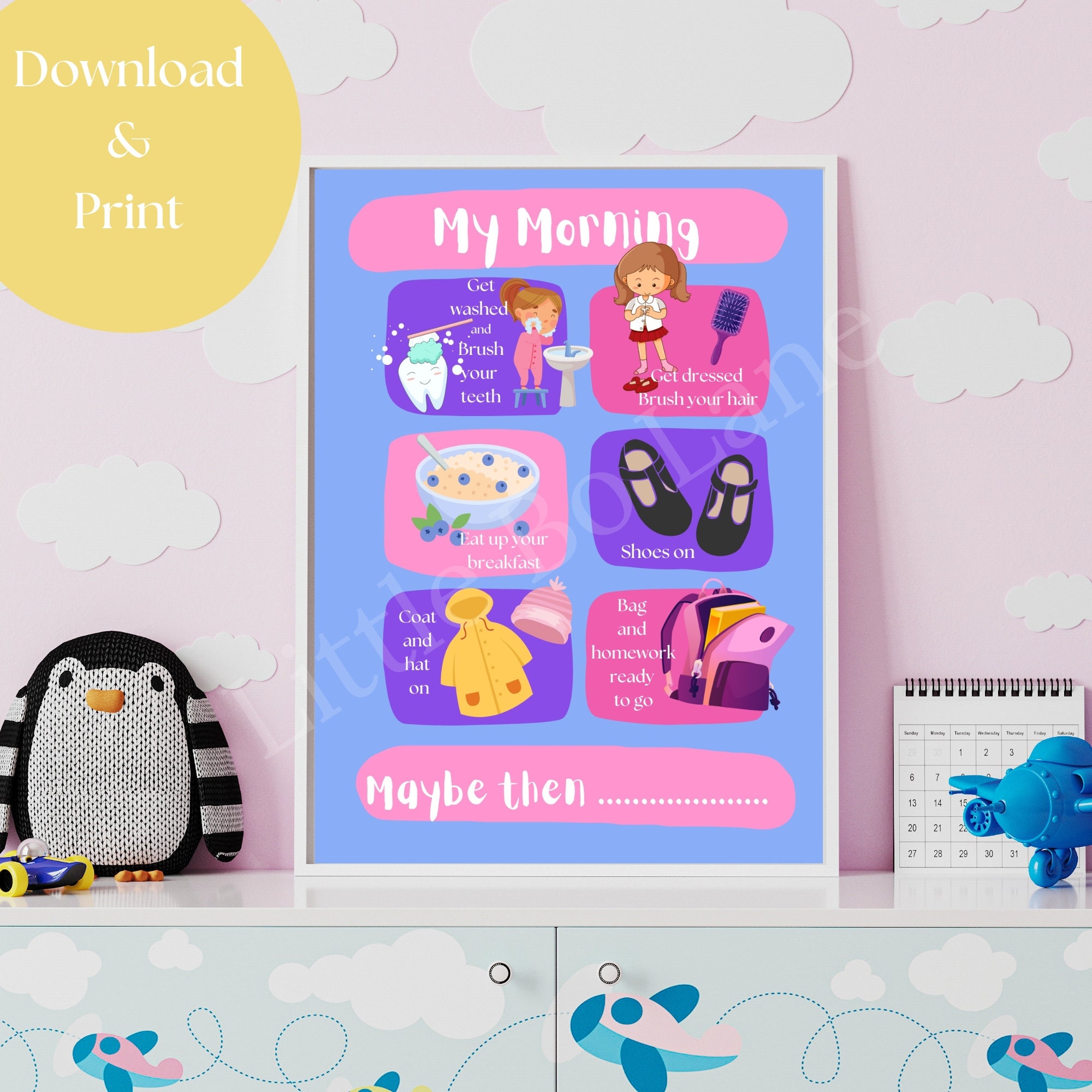 Personalized Kids Morning Routine Chart, Playroom Printable (digital ...