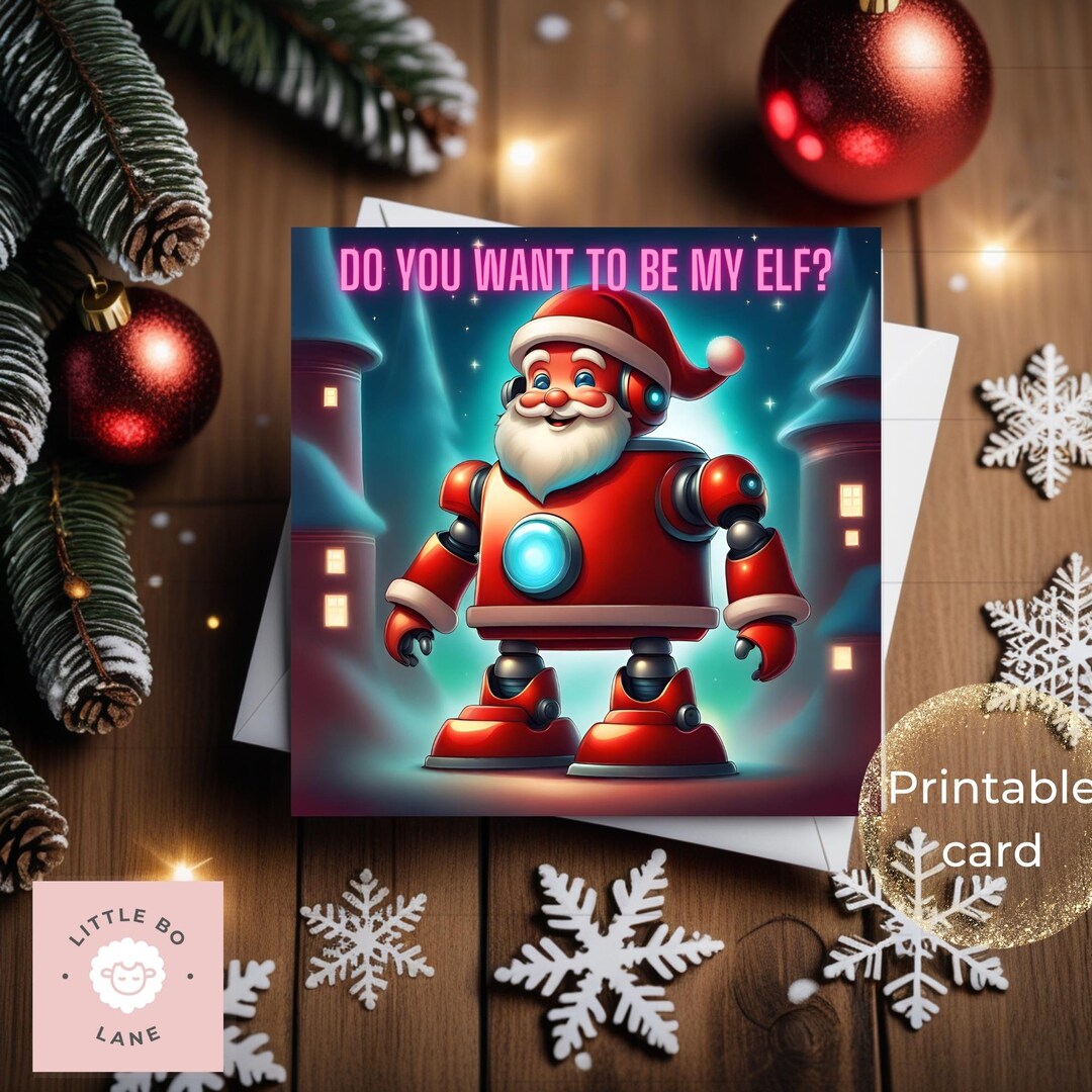 Santa Christmas Printable Card. Santa Robot Christmas Card. - Etsy
