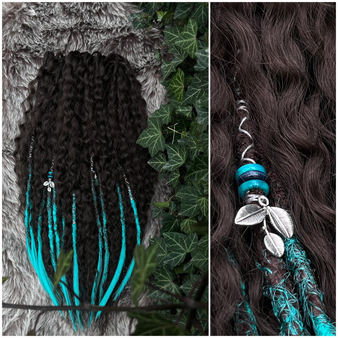 Boho Dreadlocks Dark Brown Curls Turquoise Synthetic Wavy Dreads ...