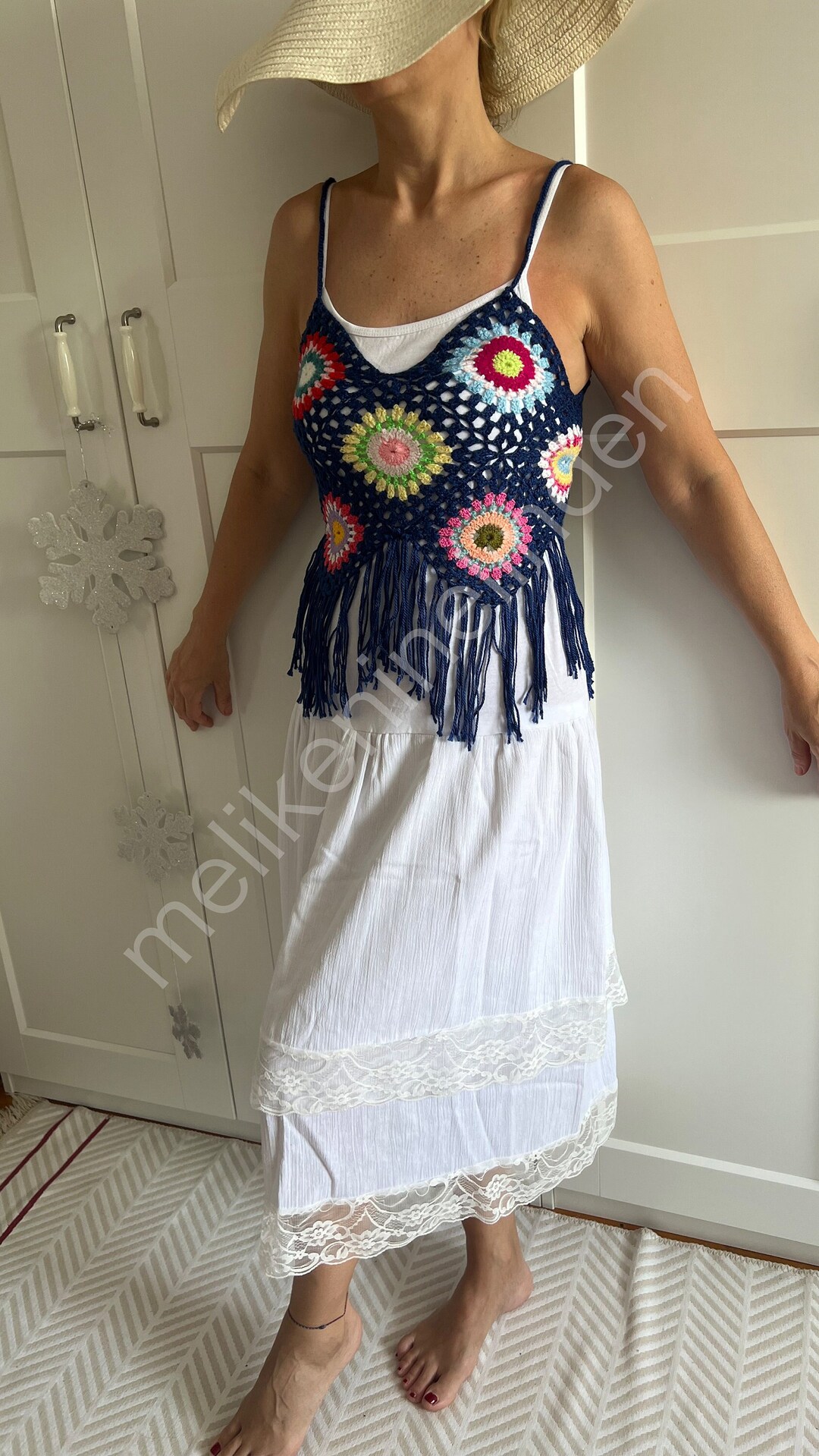 Colored Design, Crochet Bustier, Colorful Knit Summer Crop Top, Boho ...
