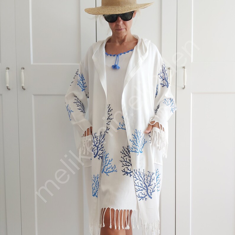 Women's Swimming Suit Coverup; White Cotton Beach Dress, Robe and Towel ...