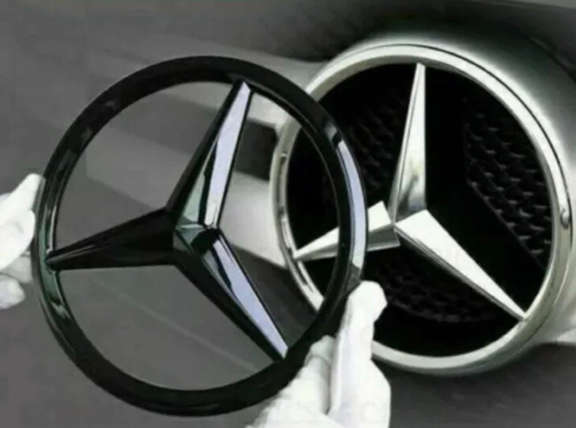 Mercedes Gloss Black Front Grille Badge Cover 18.8cm a C Cla Gla Ml Cls ...
