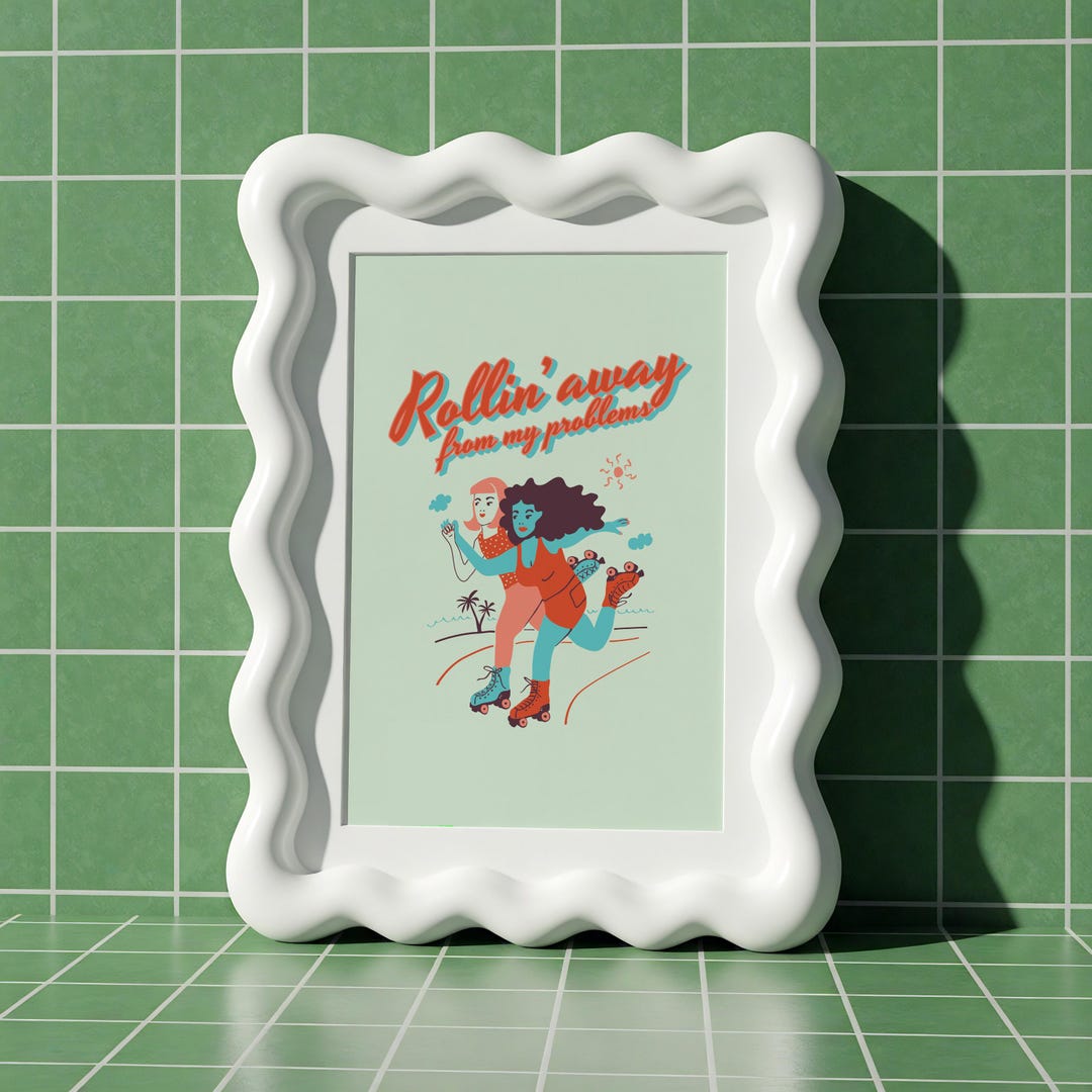 Rolling Away From My Problems Art Print• Quad Roller Skate Original ...