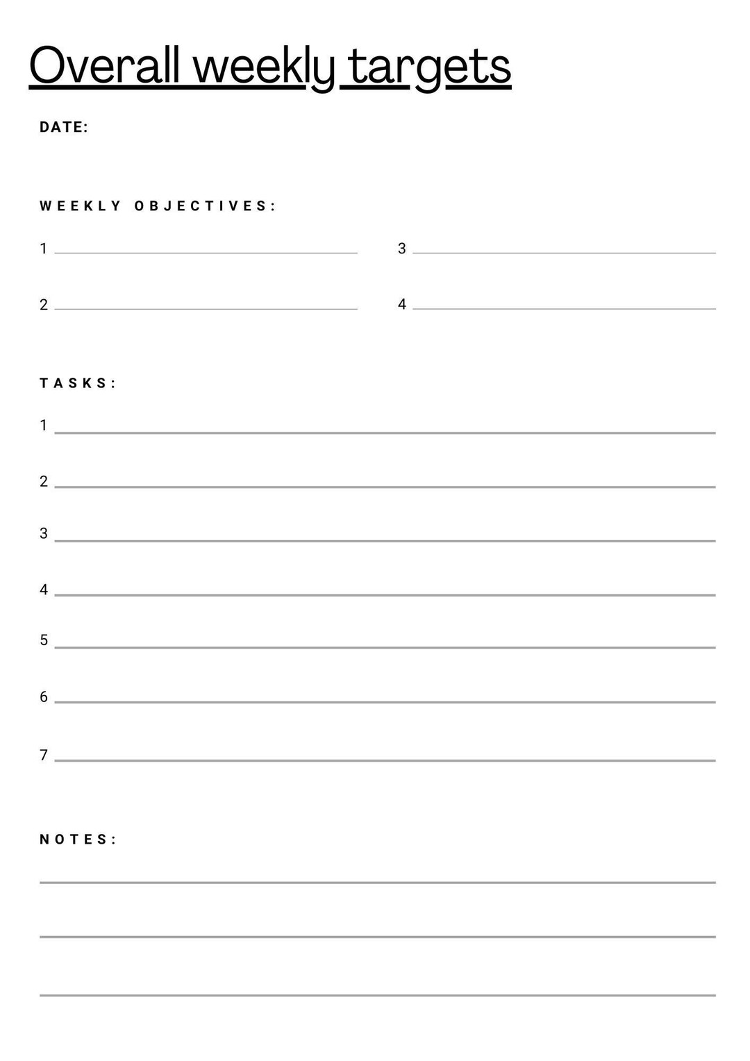Printable Habit Tracker | Overall Weekly Objectives Tracker | Habit ...