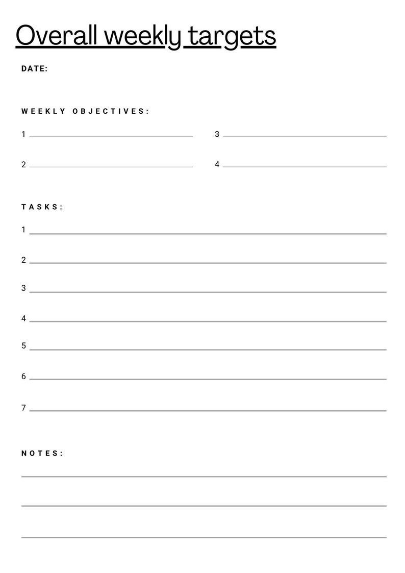 Printable Habit Tracker | Overall Weekly Objectives Tracker | Habit ...
