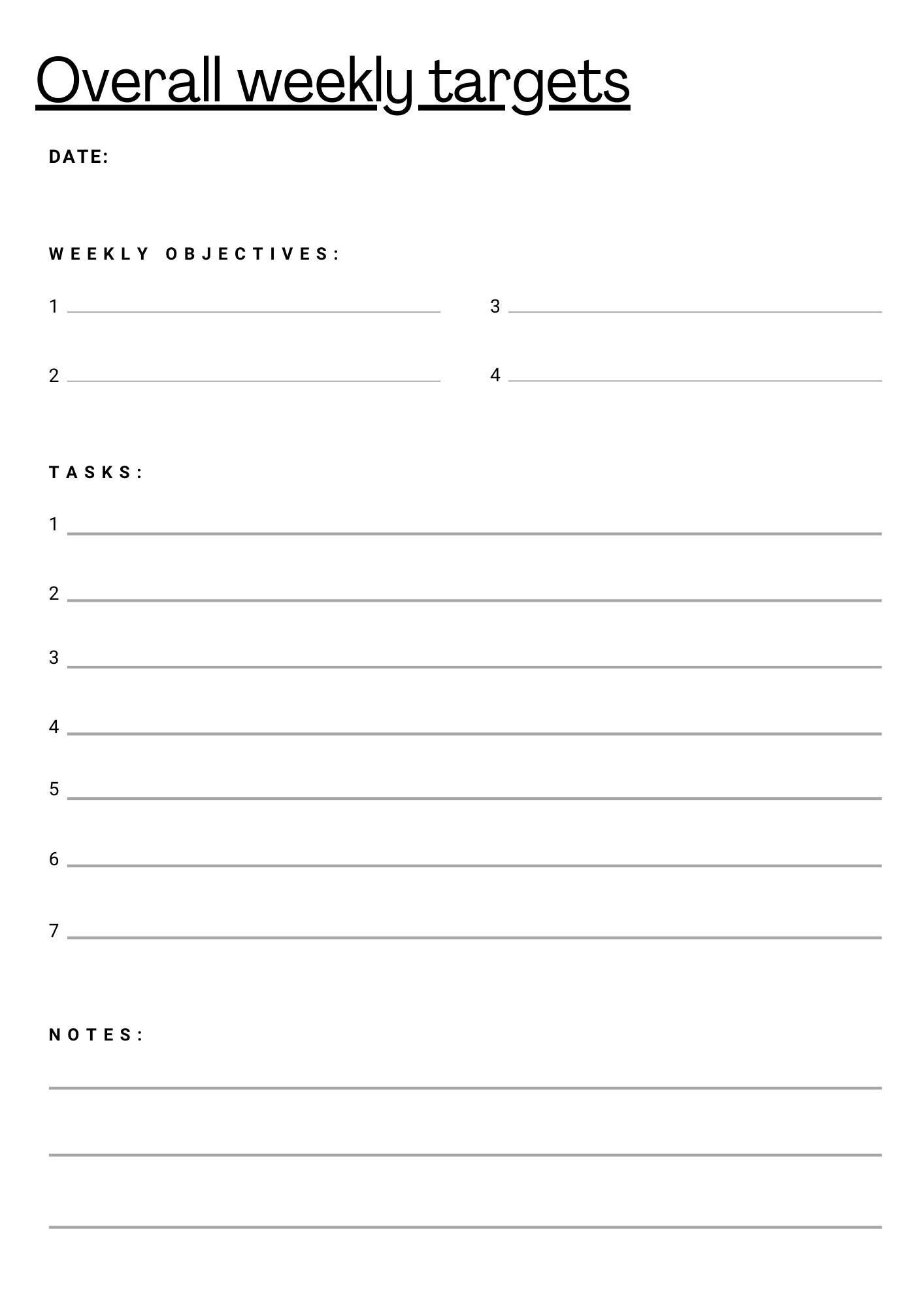 Printable Habit Tracker | Overall Weekly Objectives Tracker | Habit ...