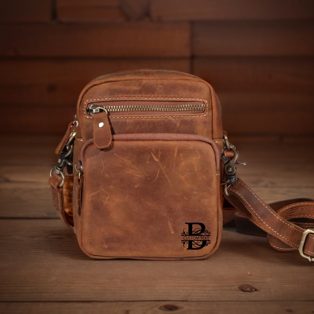 Father's Day Gifts Custom Text Leather Shoulder Bags Handmade Leather ...