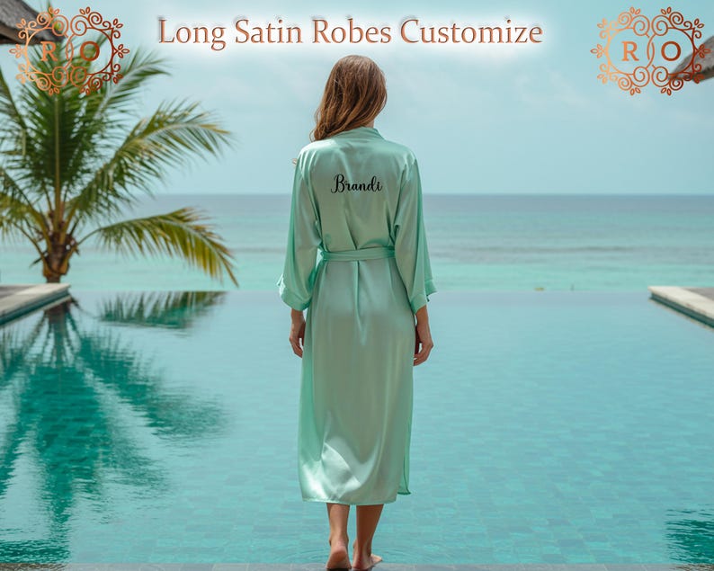 Personalized Long Robes, Custom Bride Robes Bridesmaid Robes Satin Long ...