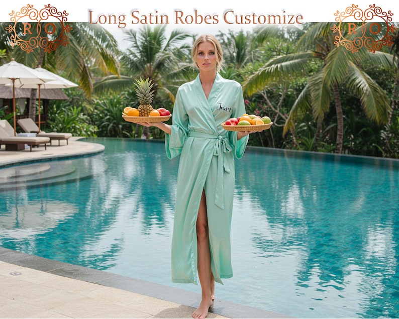 Personalized Long Robes, Custom Bride Robes Bridesmaid Robes Satin Long ...