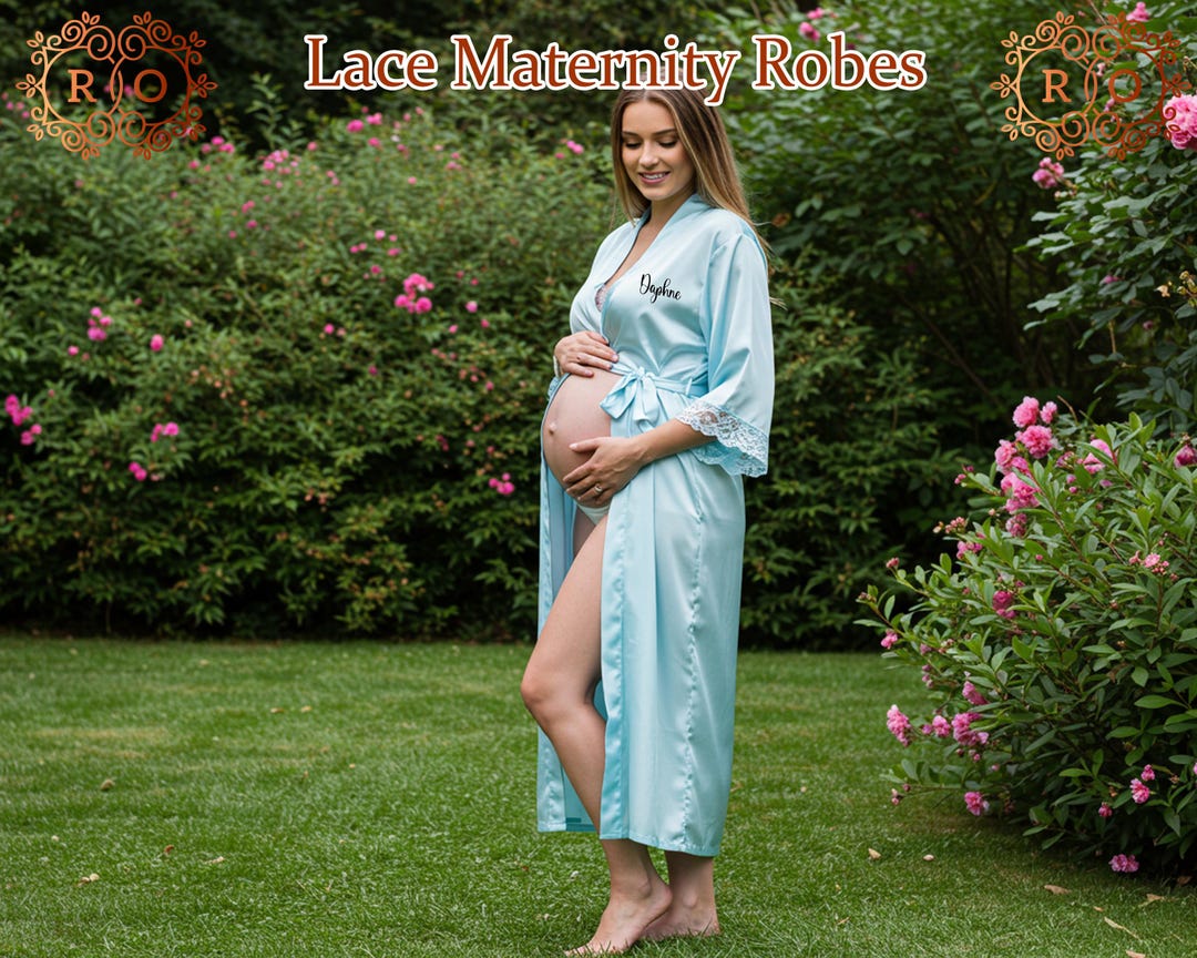 Custom Satin Silky Maternity Lace Robes | Women’s Satin Lace Maternity ...