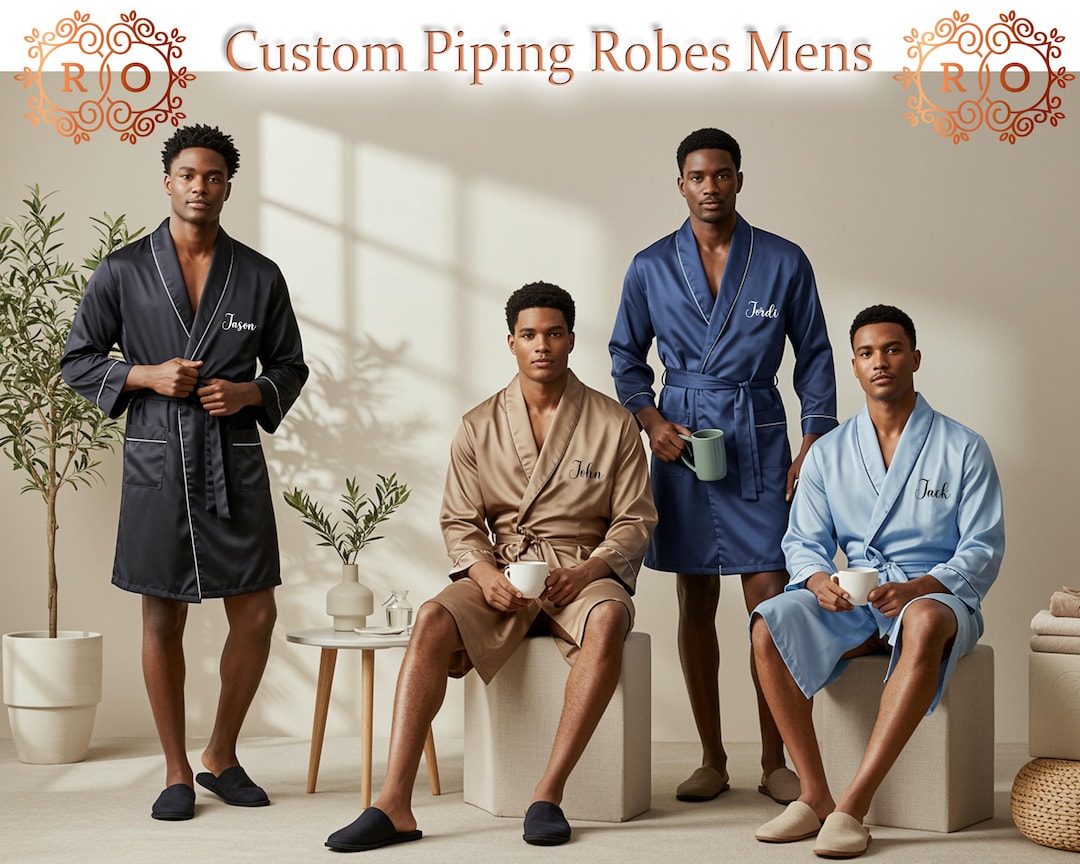 Custom Satin Men's Robes, Personalized Piping Robes, Groomsman Robes ...