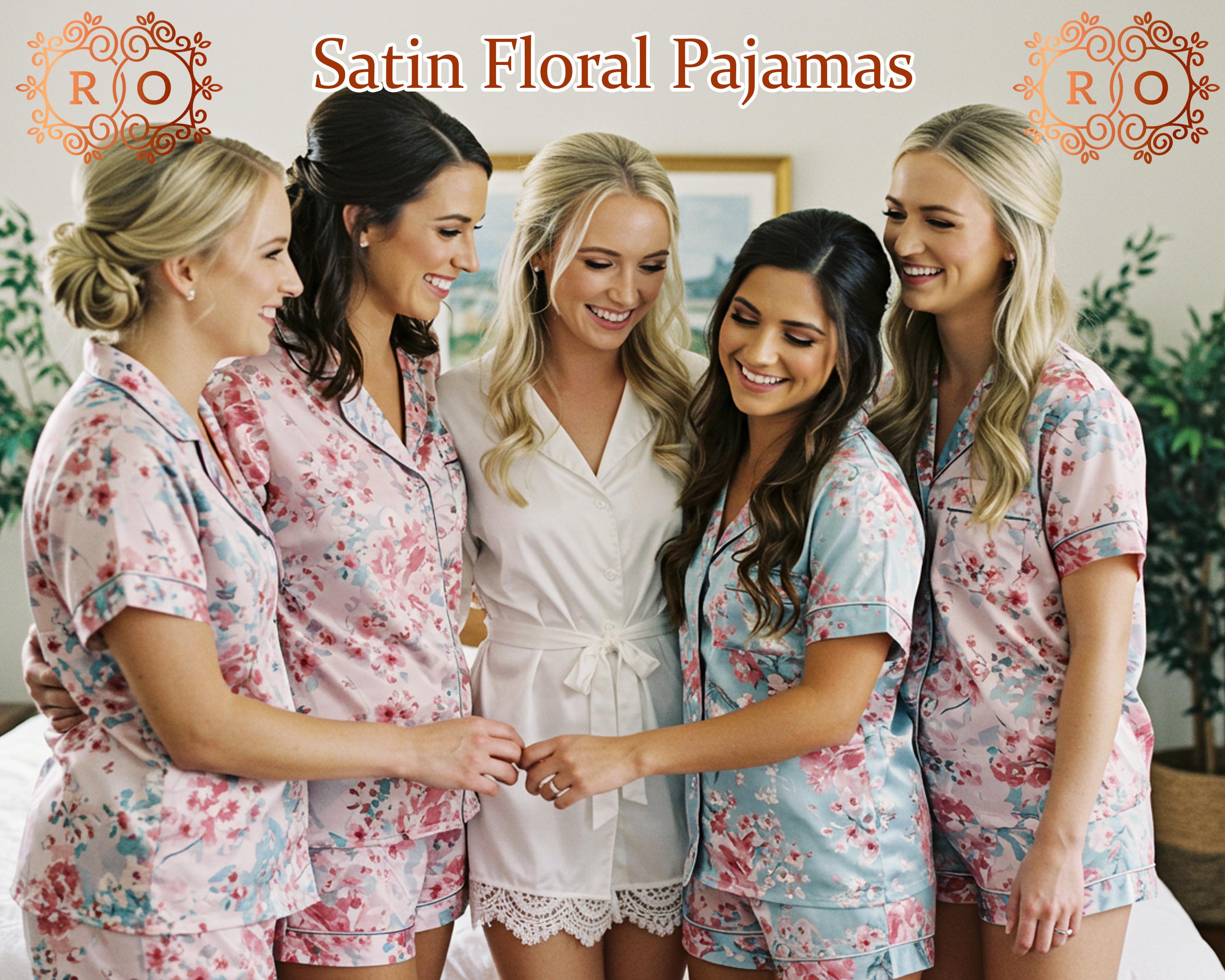 Floral Wedding Sleepwear Pjs - Bridal Party Satin Pajamas Set - Floral ...