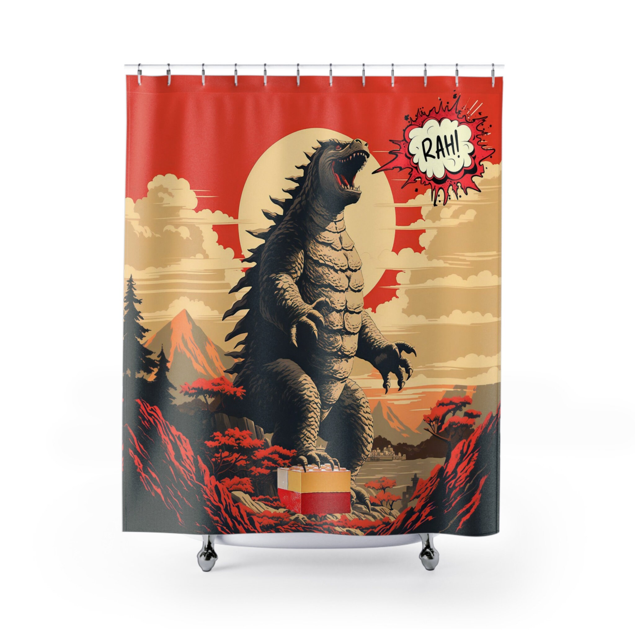 Funny Shower Curtain Godzilla Stepping on A Lego Japanese Shower ...