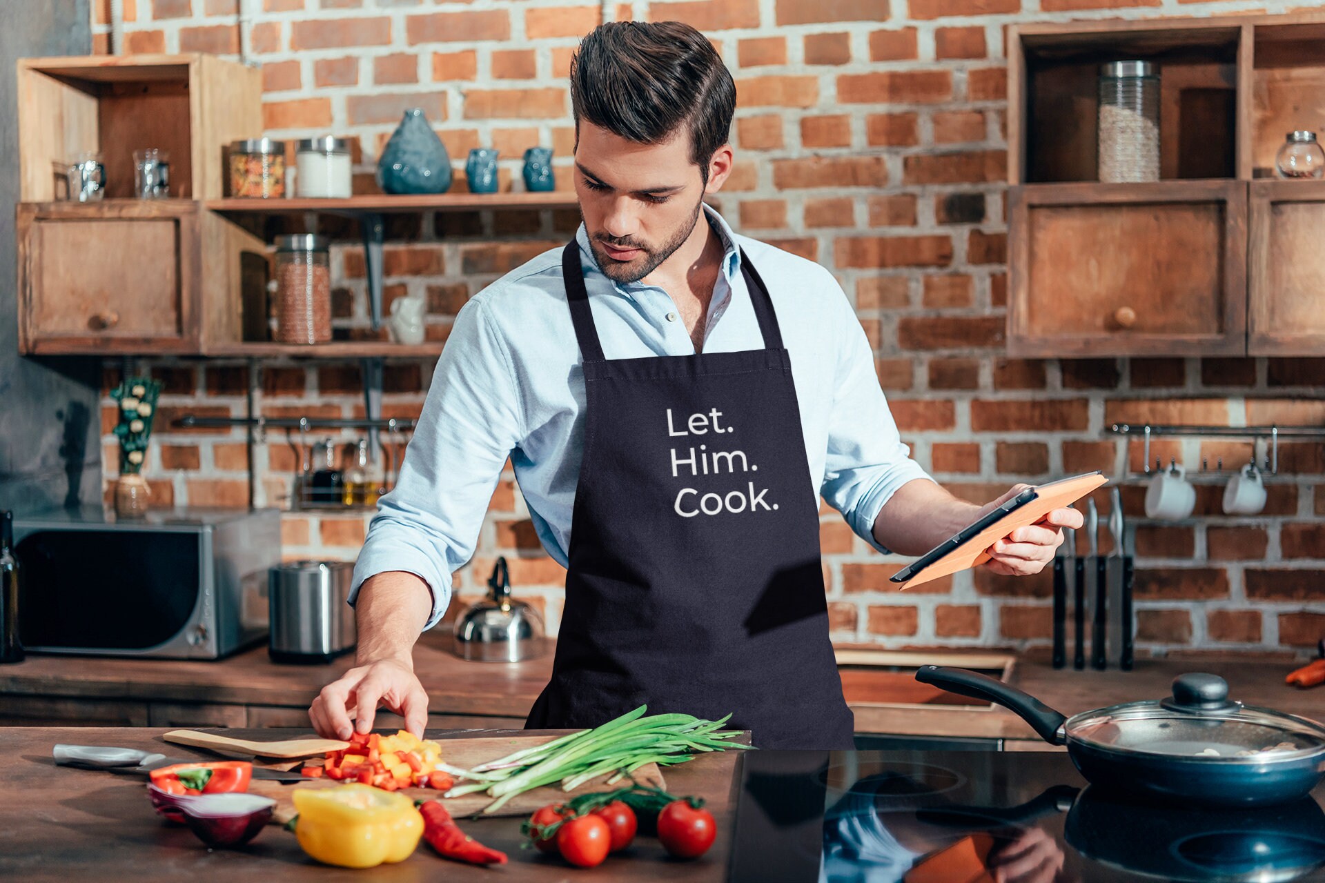 Let Him Cook Full Cooking Apron Polyester Canvas, One-size-fits-all ...