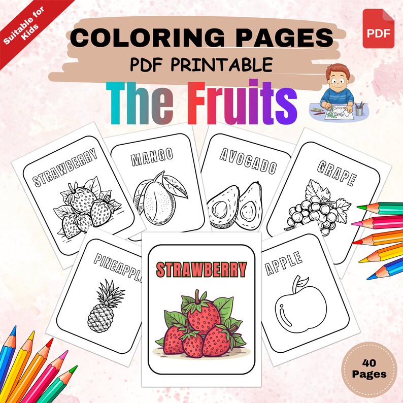 Fruity Fun: 40 Printable Fruit Coloring Pages for Kids - Etsy