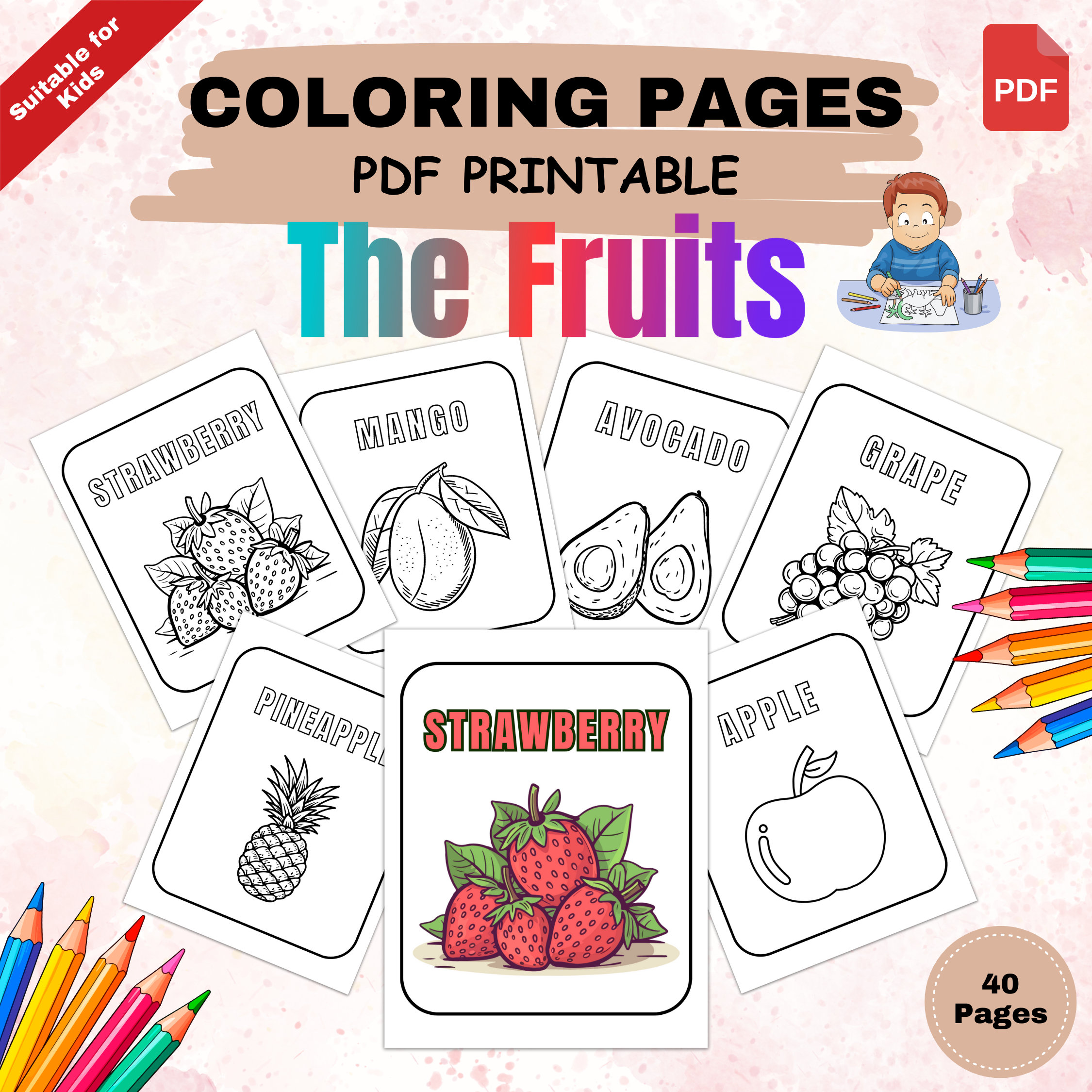 Fruity Fun: 40 Printable Fruit Coloring Pages for Kids - Etsy