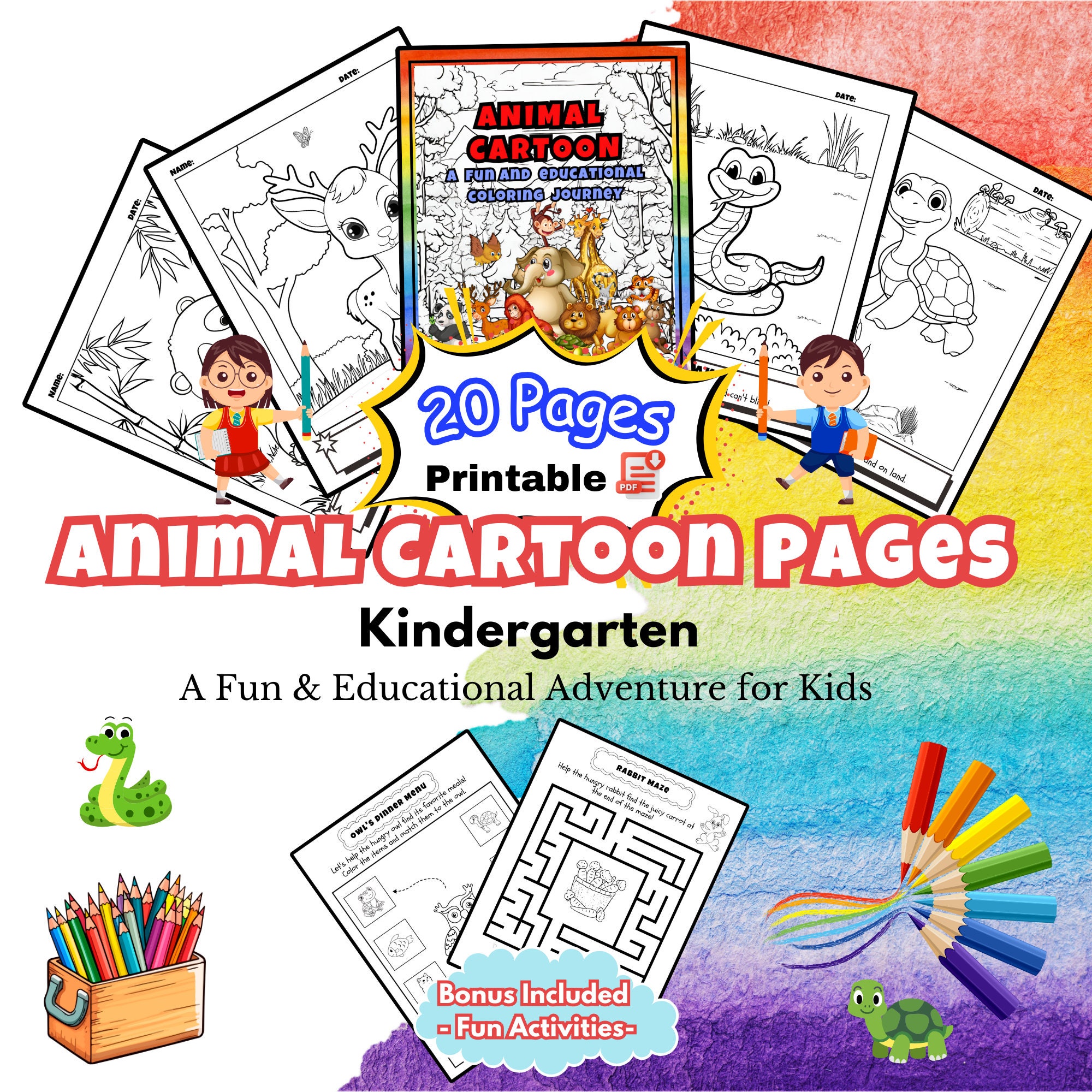 PDF Coloring Pagesanimal Cartoon Coloring Journey: A Fun & Educational ...