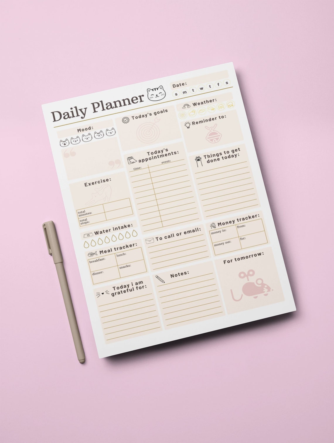 Cat Planner, Kitty Planner, Printable Planner, Weekly Planner, Daily to ...
