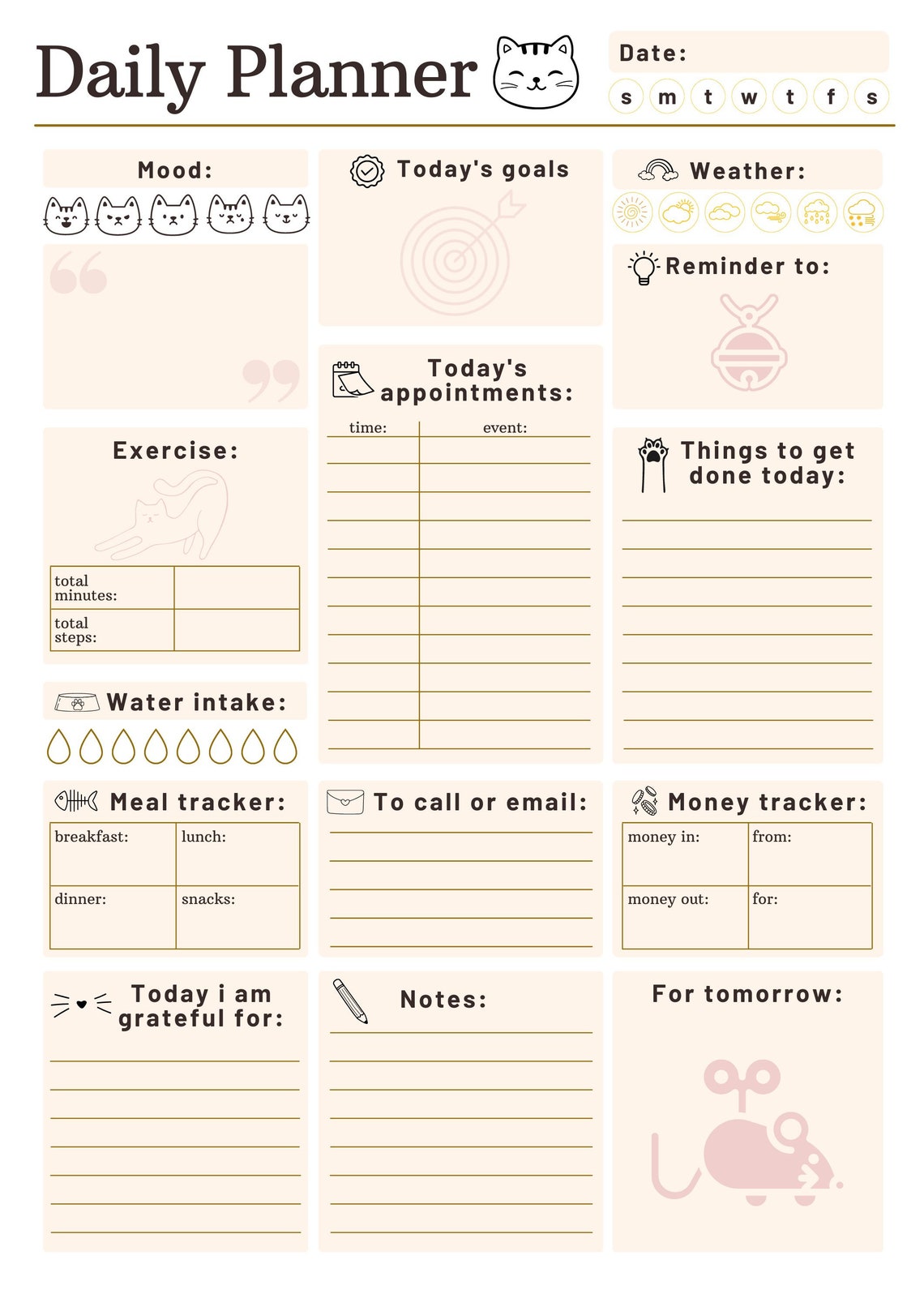 Cat Planner, Kitty Planner, Printable Planner, Weekly Planner, Daily to ...