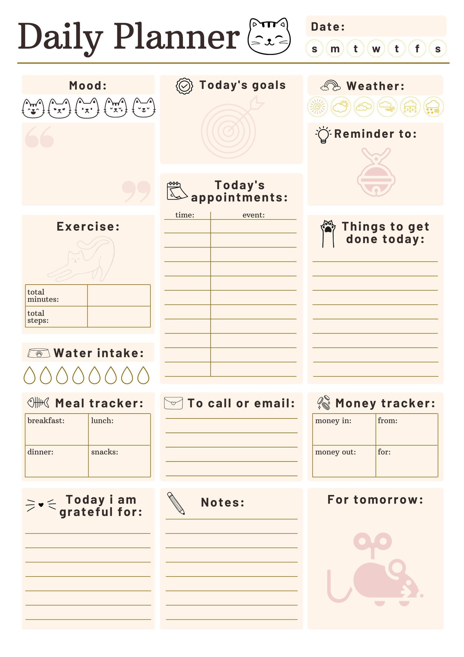Cat Planner, Kitty Planner, Printable Planner, Weekly Planner, Daily to ...