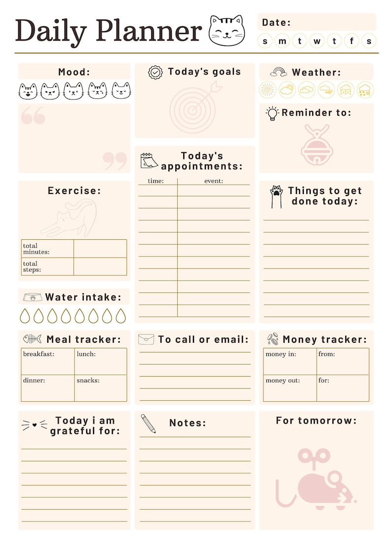 Cat Planner, Kitty Planner, Printable Planner, Weekly Planner, Daily to ...