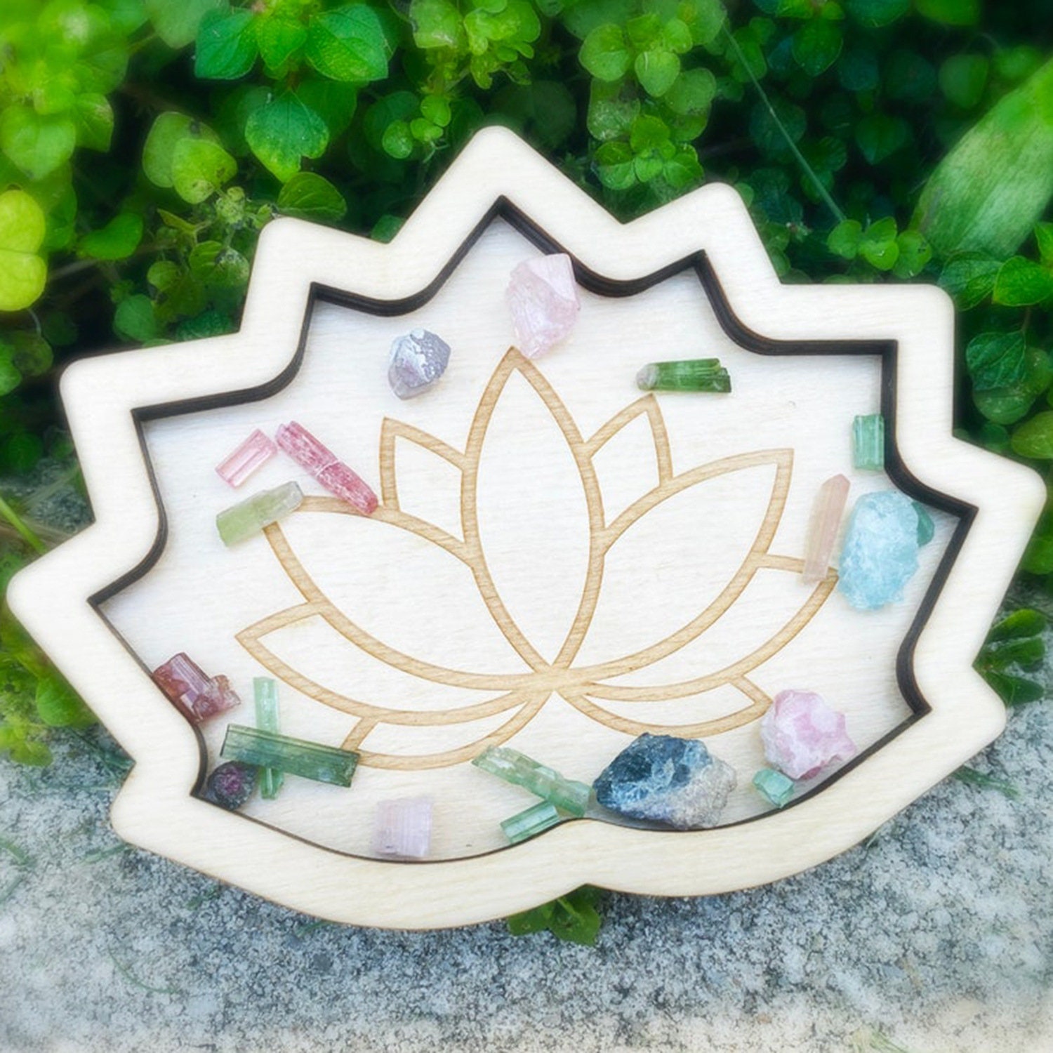 Wooden Crystal Lotus Mini Small Tray Craft Ornament Crystal Stone Tray ...