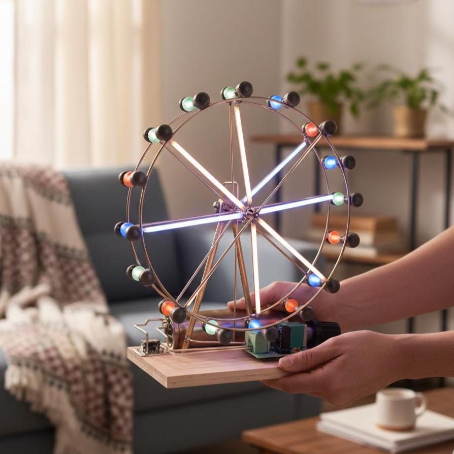 DIY Ferris Wheel Lamp With RGB LED Lights, Copper Metal Frame, Wooden ...