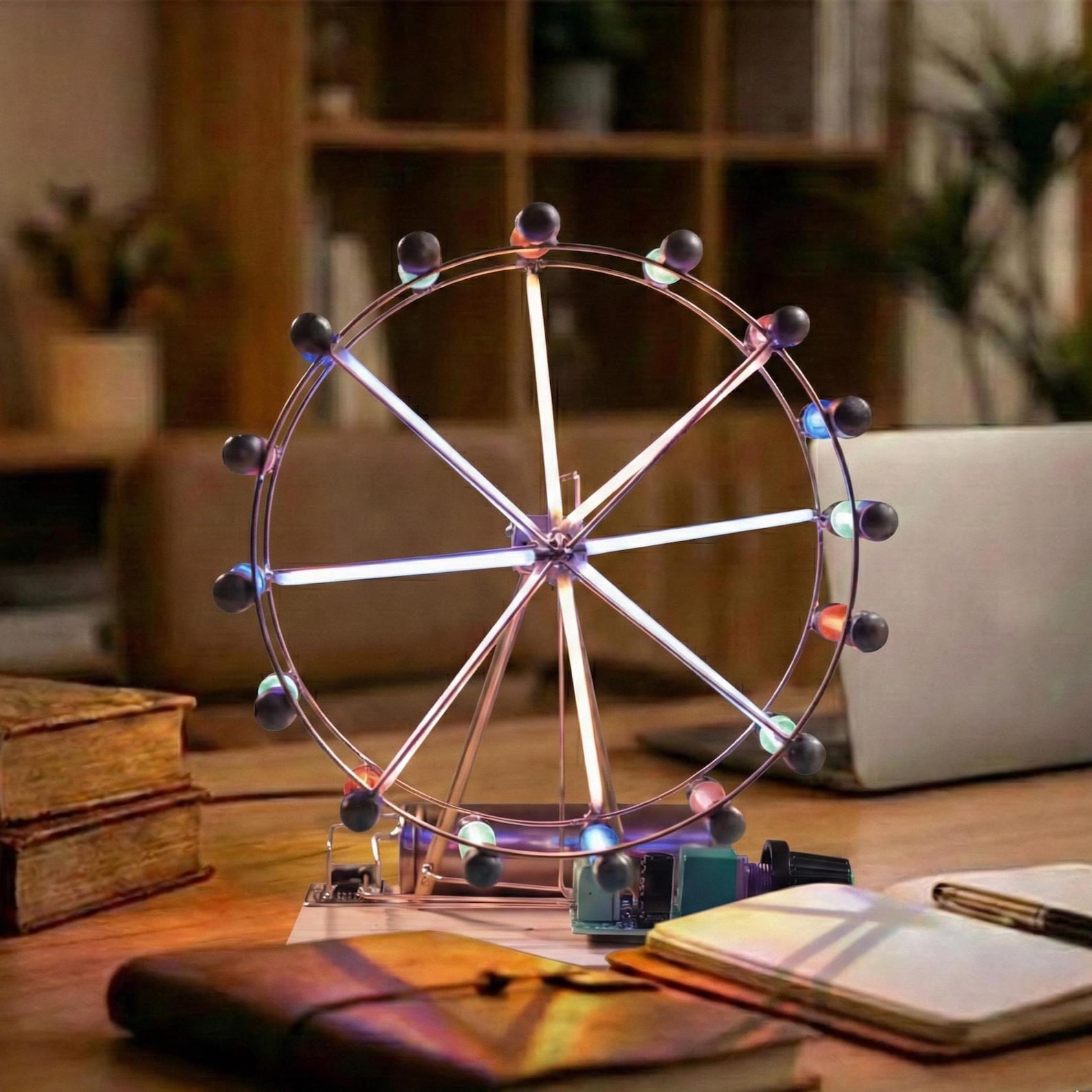 DIY Ferris Wheel Lamp With RGB LED Lights, Copper Metal Frame, Wooden ...