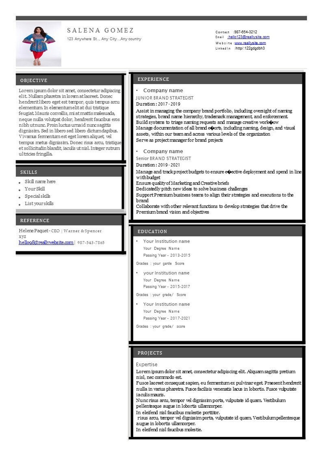 Resume Template With Photo| CV Template Professional | CV Template ...