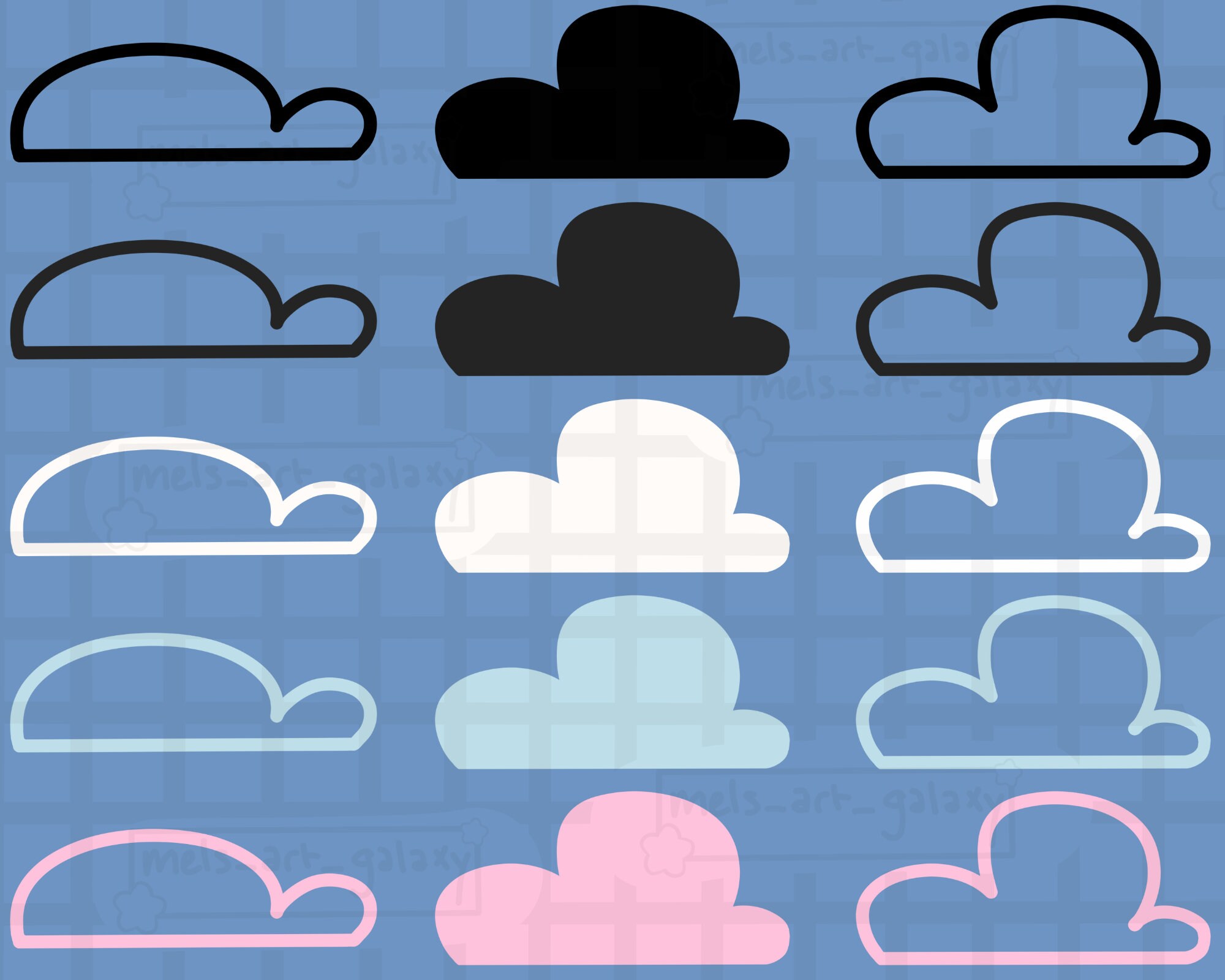 Simple Aesthetic Cloud Clip Art Pack, Cute Basic Pngs, Personal Use ...