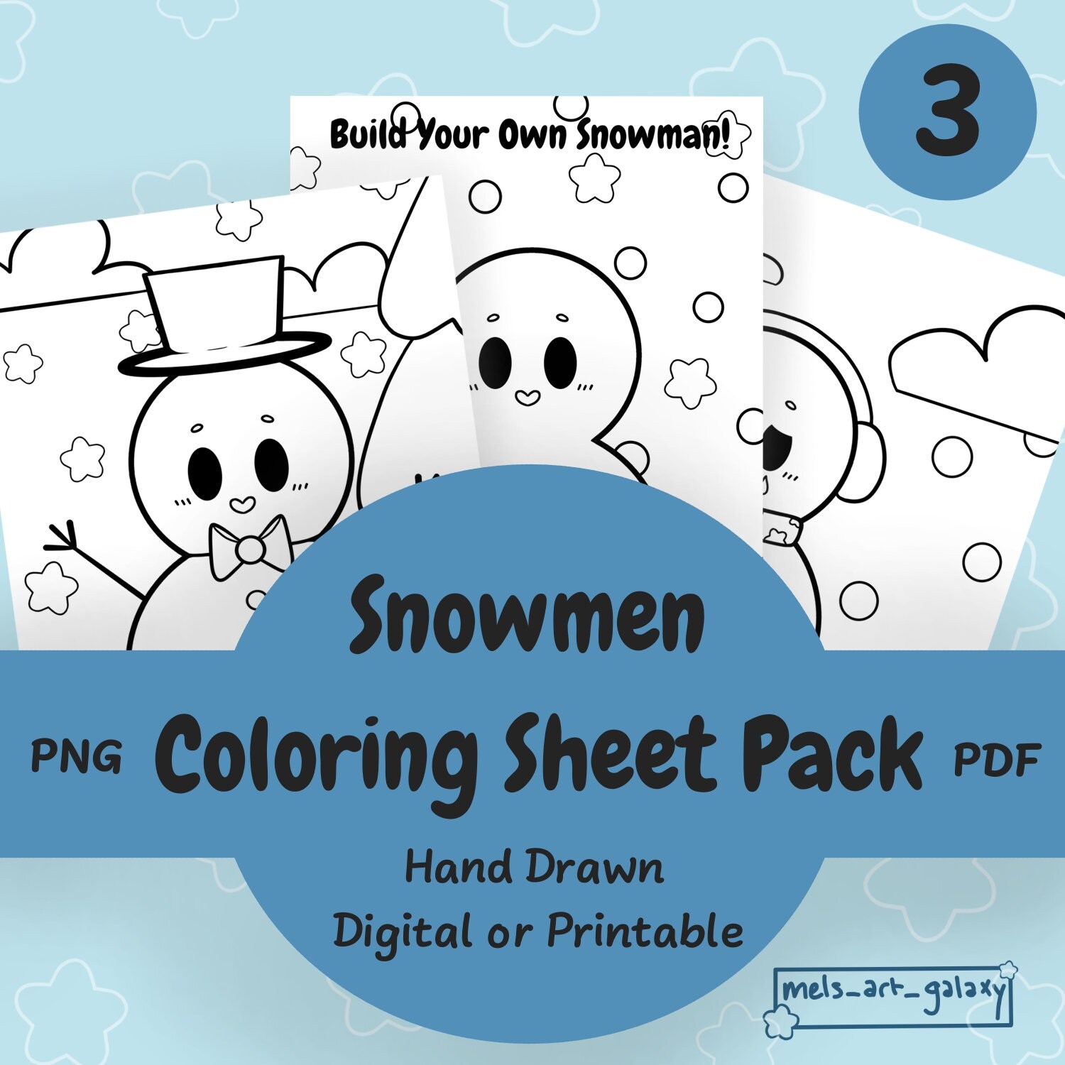 Cute Snowmen Coloring Pages, Mini Coloring Set, Digital and Printable ...