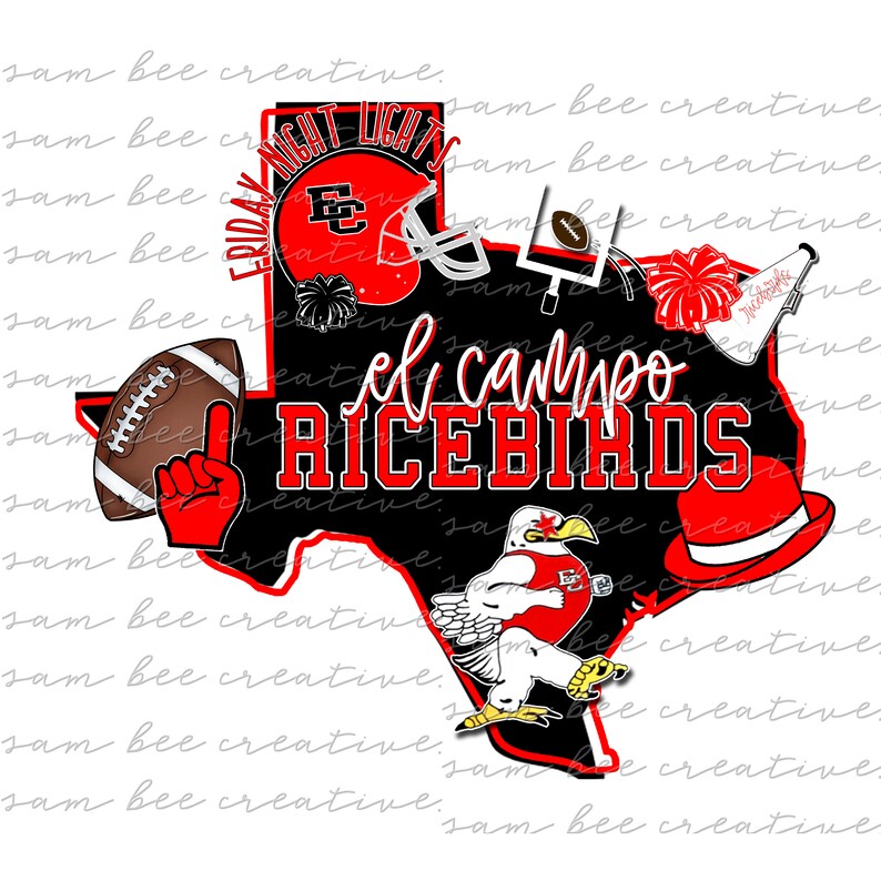El Campo Ricebirds Texas Football Digital Design / School Spirit Small ...