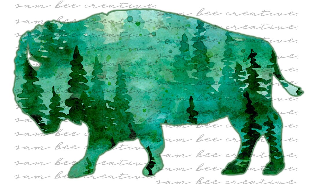 Green Bison Forest Digital Design / Mountains Forest Woods Wilderness ...