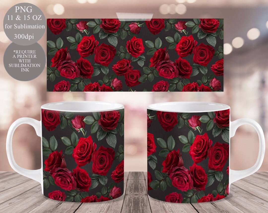 Red Roses Mug Wrap Template PNG Floral Mug Sublimation Design 11oz & 15 ...