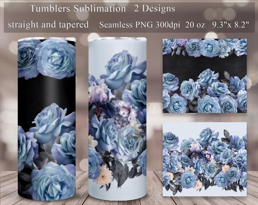 Roses Seamless Tumbler Wrap Sublimation Blue Flowers Tumbler PNG ...