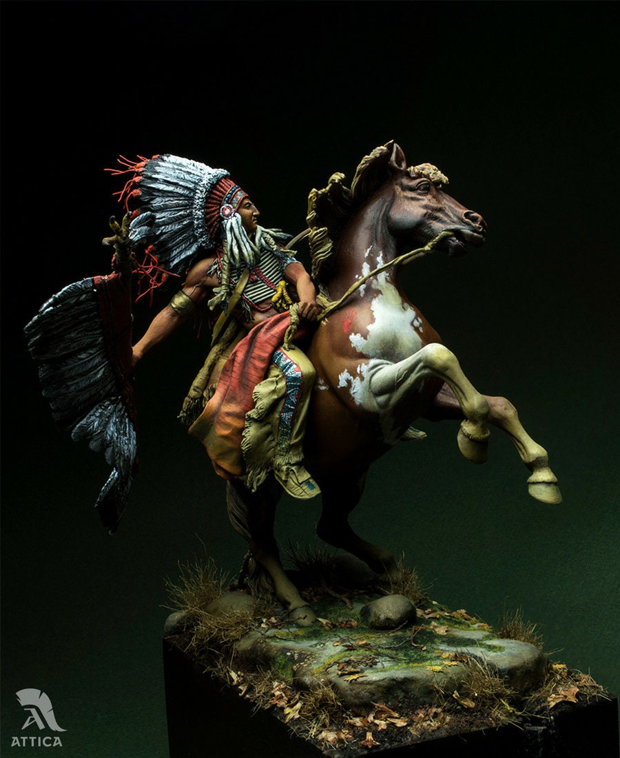 Lakota Chief Warrior Painted Toy Soldier Miniature 90mm 1:20 Figure Pre ...