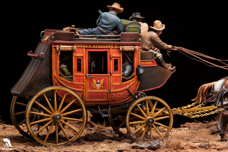 Stagecoach, Wild West Painted Toy Soldier Miniature 54mm 1:32 Figure ...