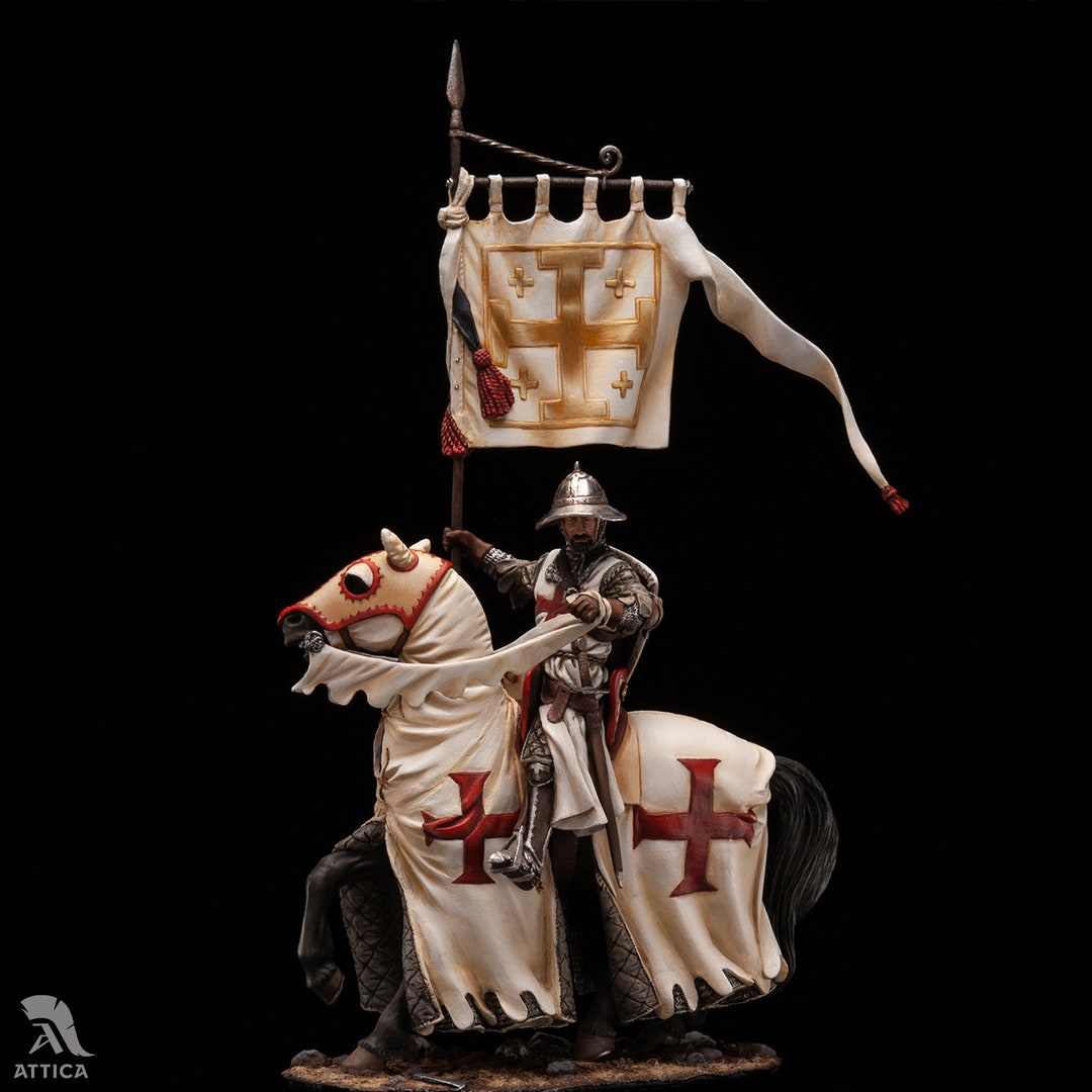 Templar Knight With Flag Painted Toy Soldier Miniature 54mm 1:32 Figure ...