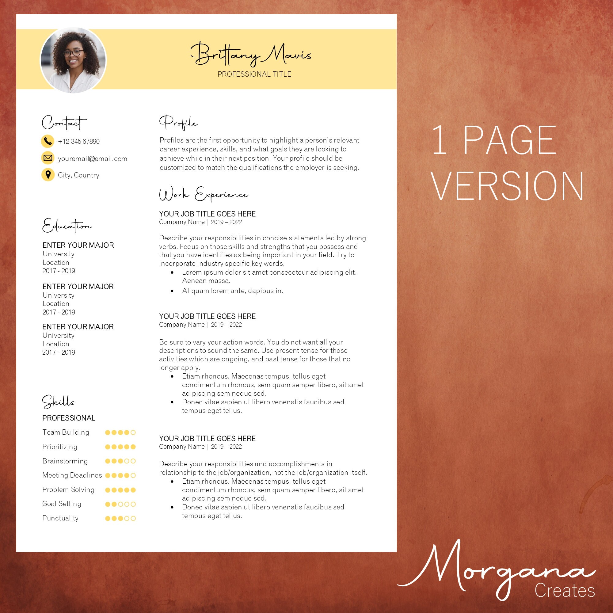 Cute Yello CV Resume Template Clean and Modern Design - Etsy