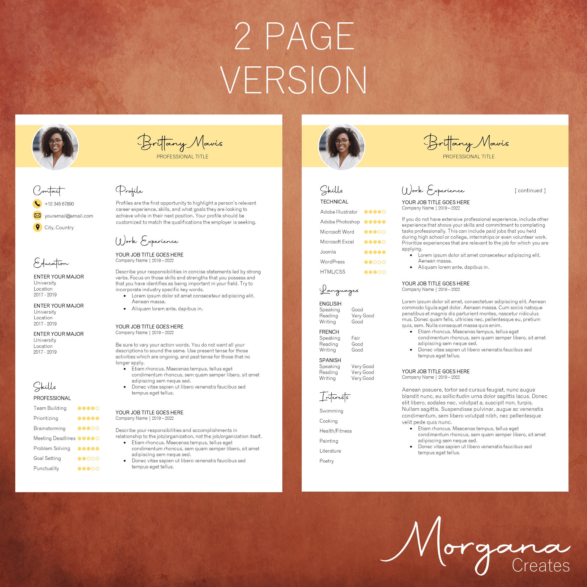 Cute Yello CV Resume Template Clean and Modern Design - Etsy