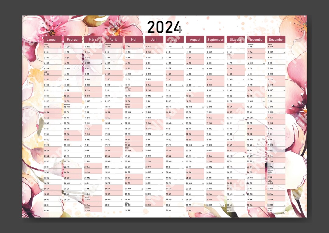 Printable XXL Annual Calendar 2024 Flower - Etsy