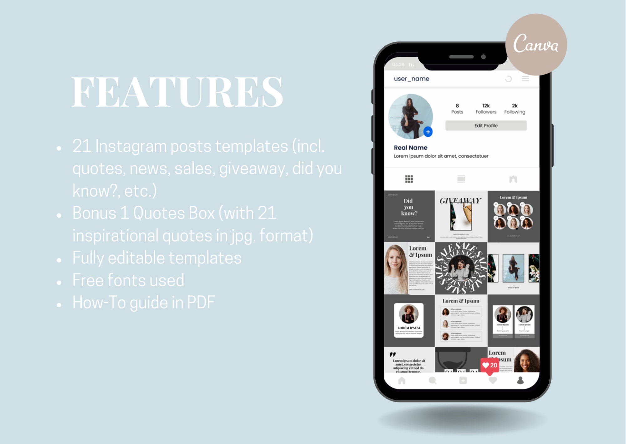Instagram Templates for Canva - Social Media Templates for Canva ...