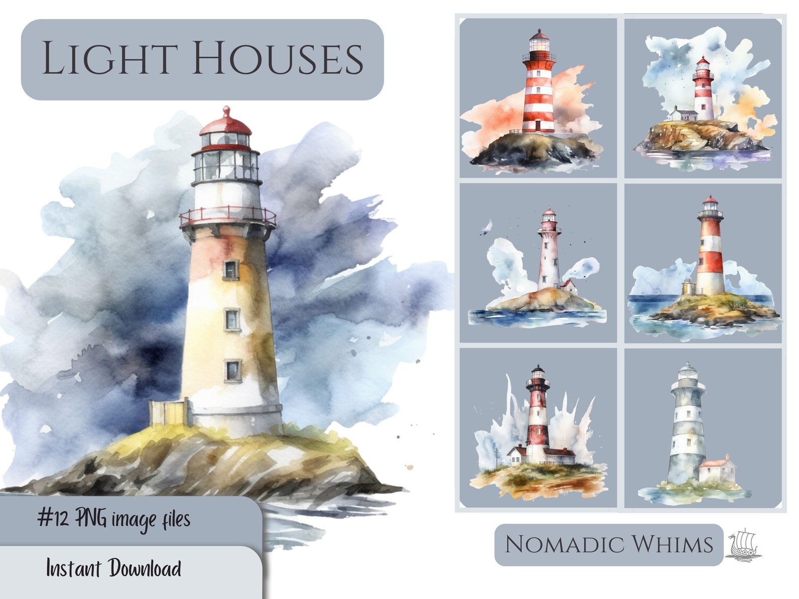 Coastal Lighthouse Clipart Collection - Set of 12 Unique Maritime ...