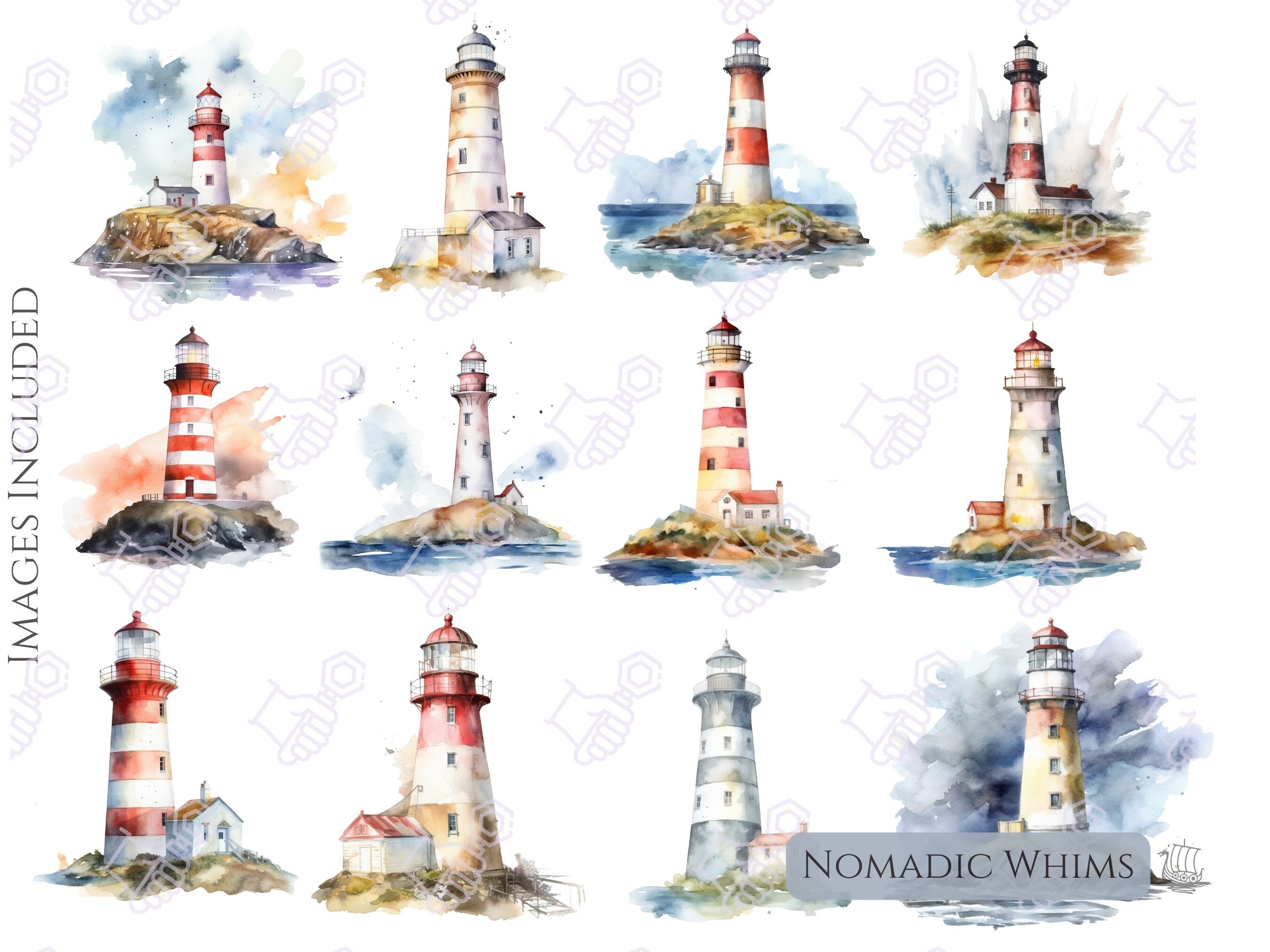 Coastal Lighthouse Clipart Collection - Set of 12 Unique Maritime ...