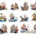 Wooden Pirate Ship Clipart Bundle - 12 Nautical Vessels Sailing the ...