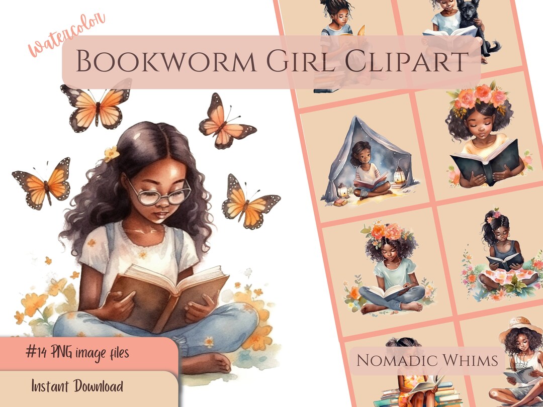 Bookworm Girl Clipart Bundle - 14 Adorable Girl Characters Embracing ...
